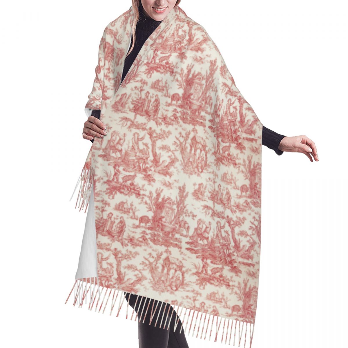 Print French Toile De Jouy Floral White Black Pattern Scarf Men Women ...