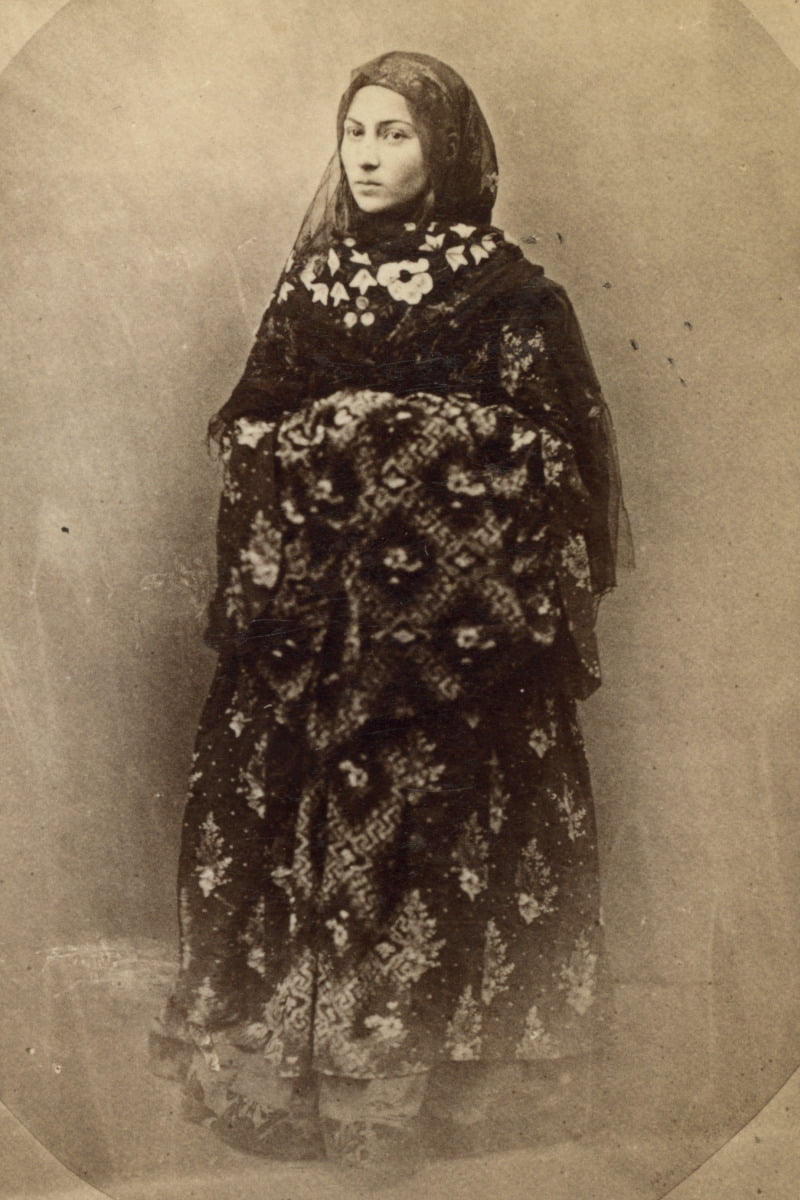 Print: Full-Length Portrait Of A Woman In Traditional Dress, Facing ...