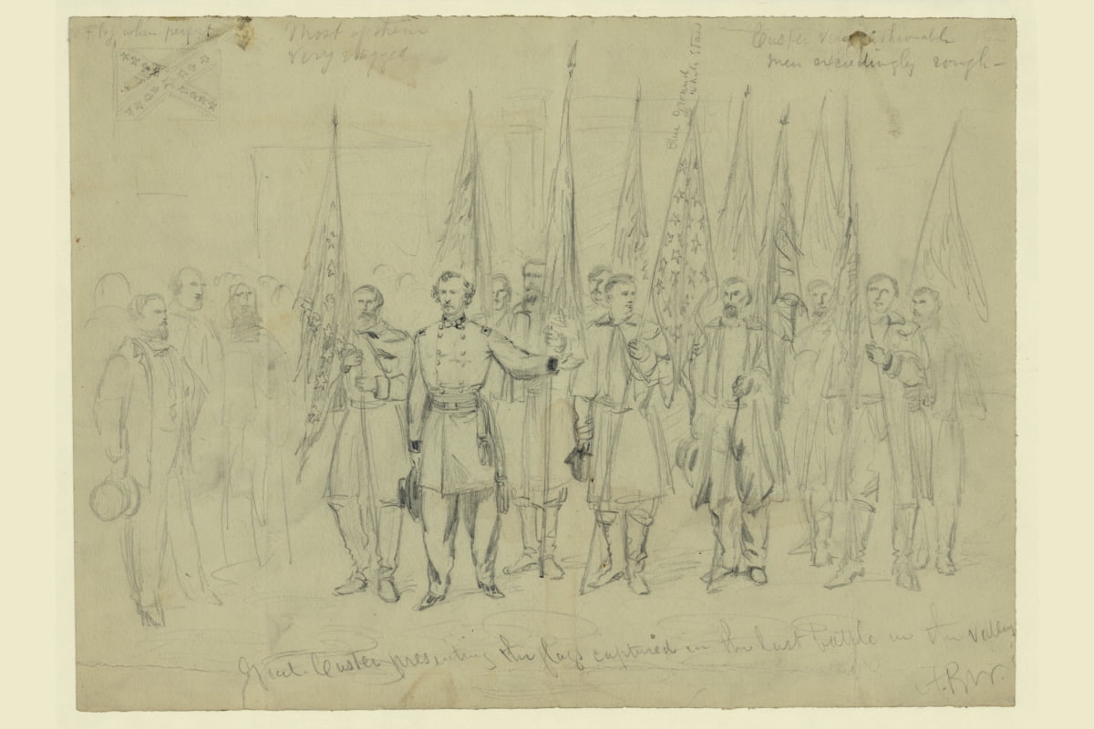 Print: Genl. Custer Presenting The Flags Captured In The Last Battle In ...