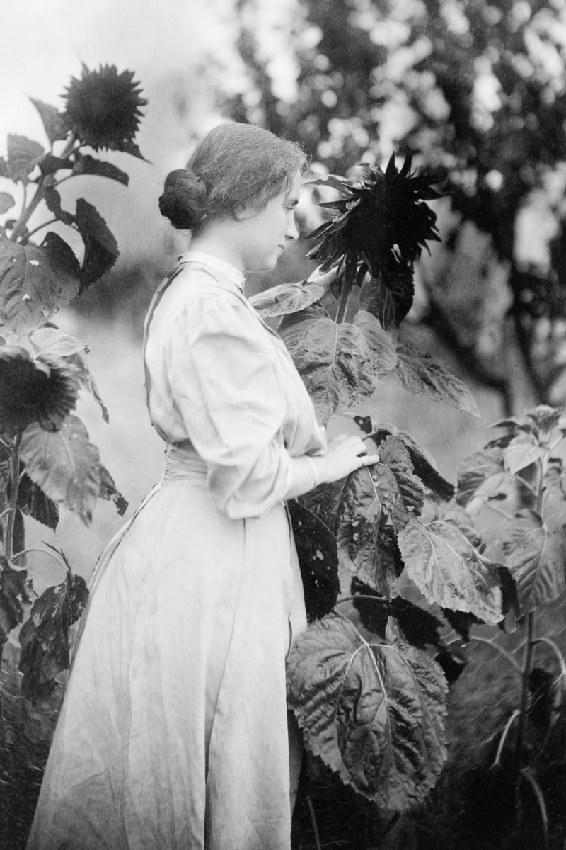 Print: Helen Keller, Three-Quarter Length Portrait, Standing In Garden ...