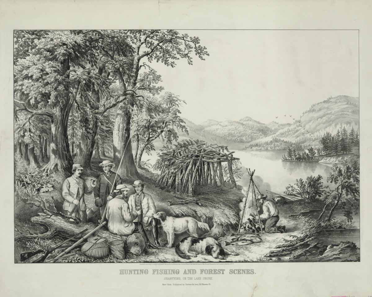 Print: Hunting Fishing And Forest Scenes: Shantying, On The Lake Shore ...
