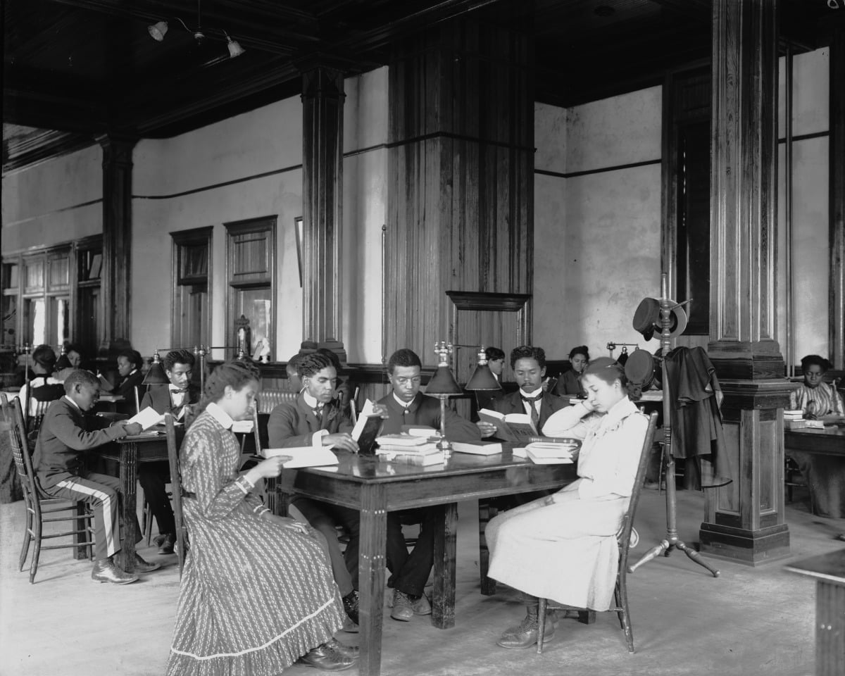 Print: Interior View Of Library Reading Room With Male And Female ...