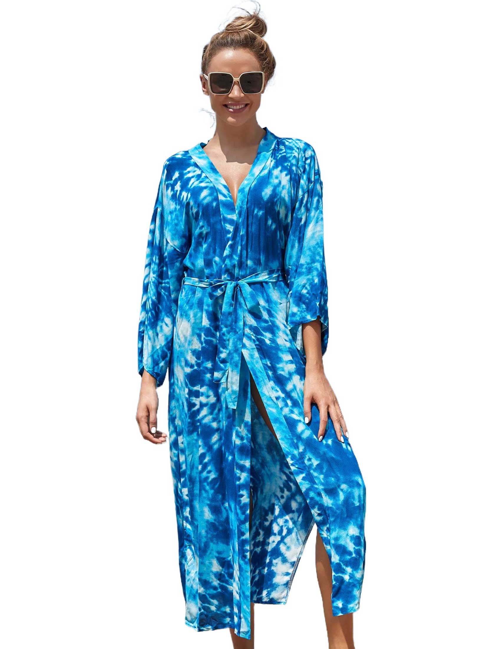 Print Kimono Beach Dress Sarongs Cover-up Swimwear Pareo Beach Tunic ...