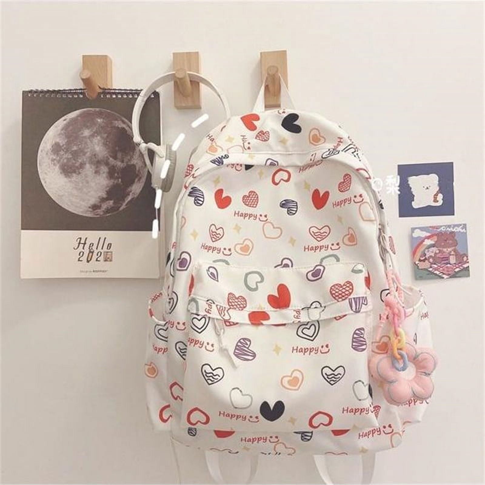 Print Large Capacity Preppy Backpack, Nylon Lightweight School Campus ...