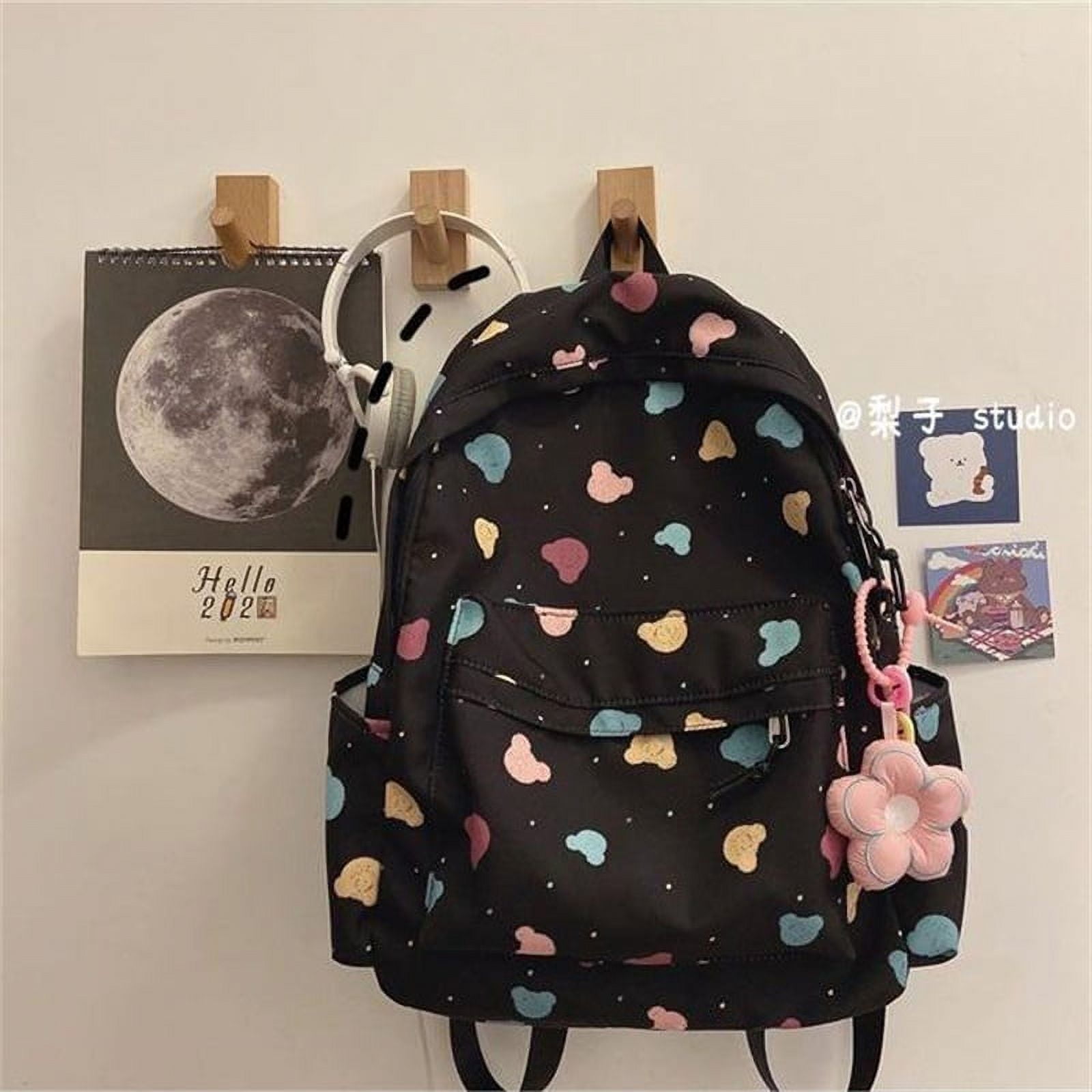 Print Large Capacity Preppy Backpack, Nylon Lightweight School Campus ...