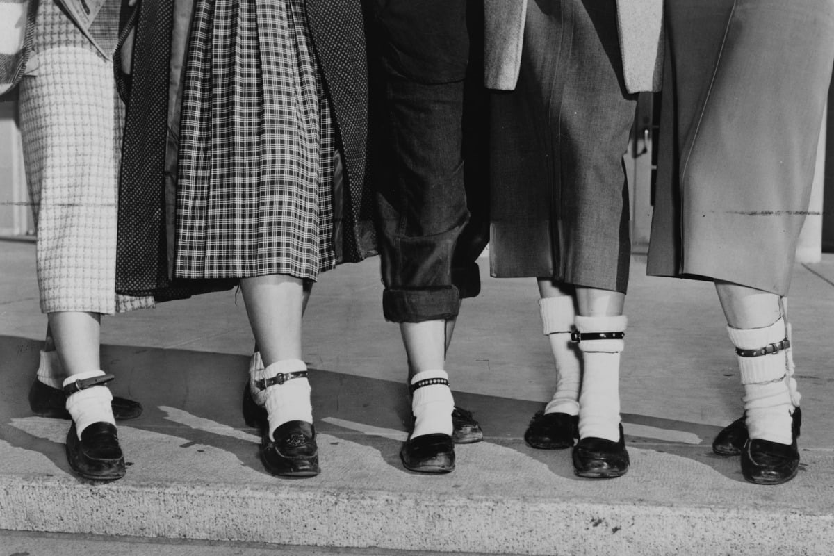 Print: Legs And Feet Of Five Teenage Girls Wearing Dog Collar Anklets ...