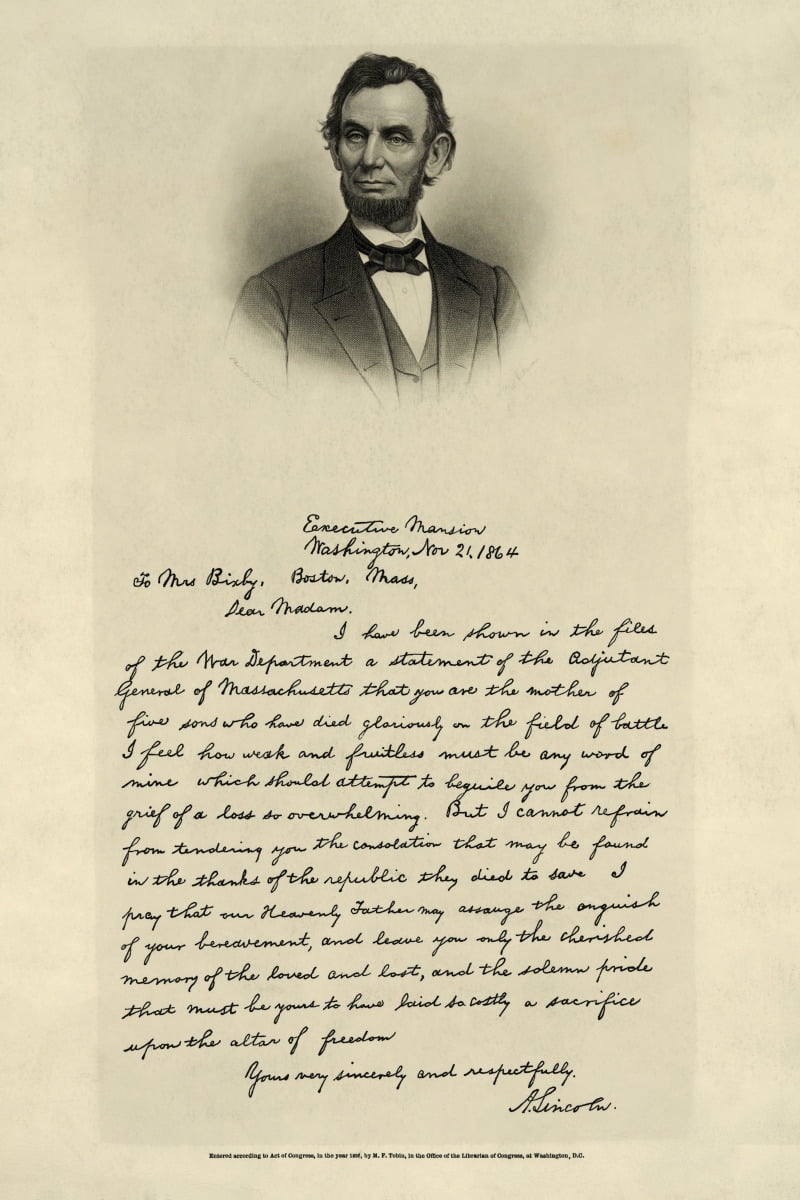 Print: Letter From Abraham Lincoln To Mrs. Bixby, With Bust-Length ...