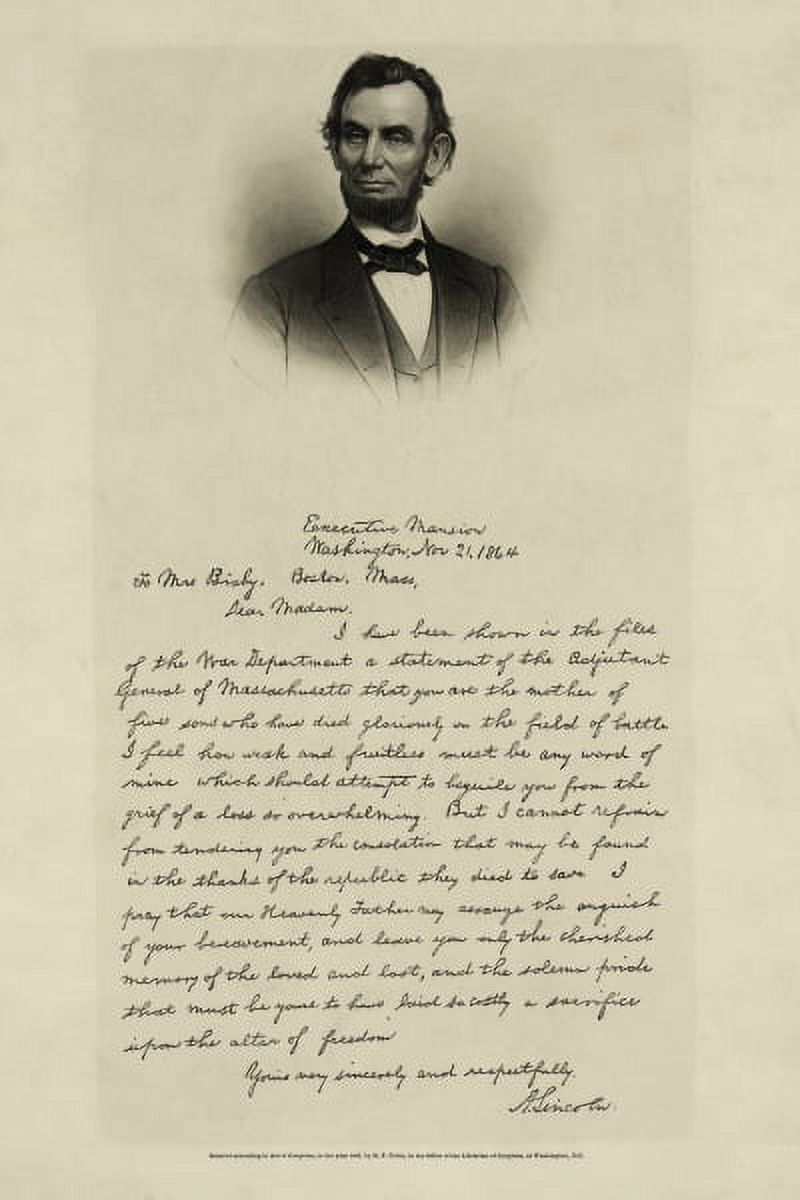 Print: Letter From Abraham Lincoln To Mrs. Bixby, With Bust-Length ...
