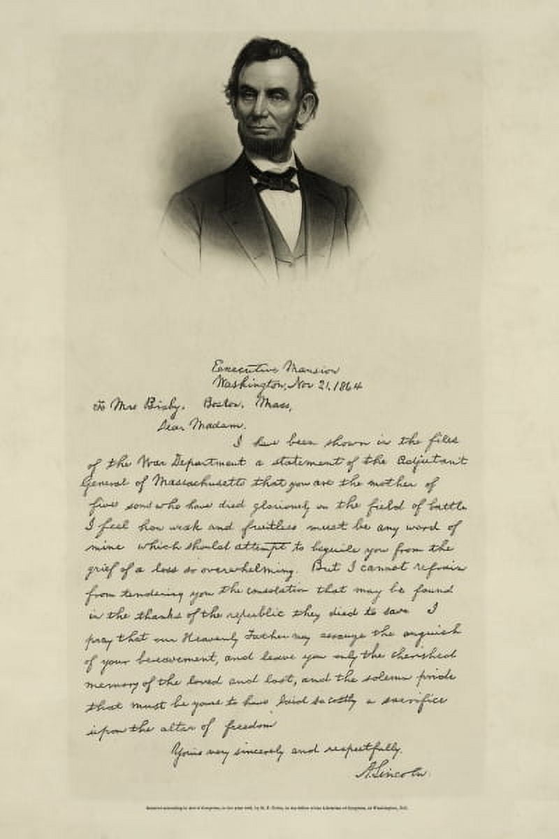 Print: Letter From Abraham Lincoln To Mrs. Bixby, With Bust-Length ...