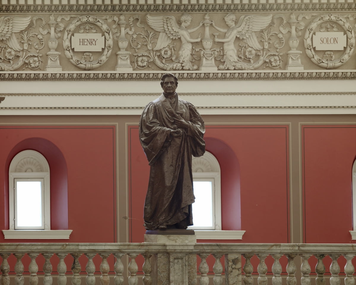 Print: Main Reading Room. Portrait Statue Of Henry Along The Balustrade ...
