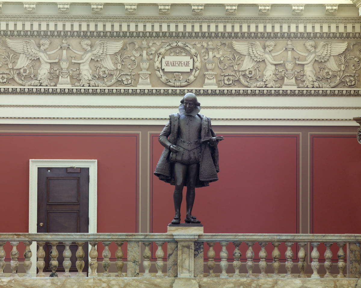Print: Main Reading Room. Portrait Statue Of Shakespeare Along The ...