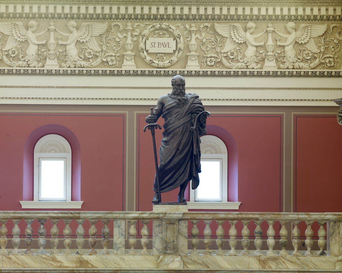 Print: Main Reading Room. Portrait Statue Of St. Paul Along The ...