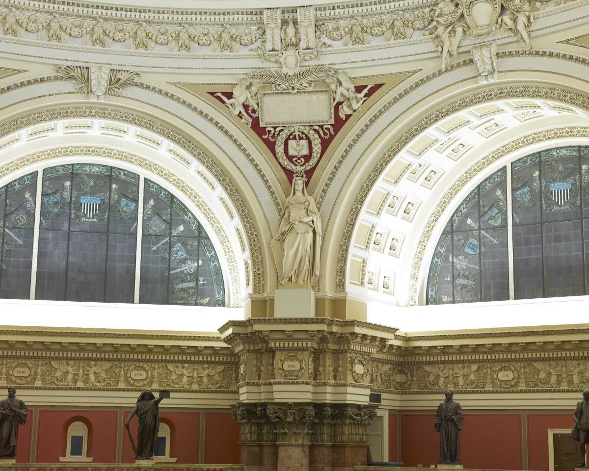 Print: Main Reading Room. View Of Statue Representing Law By Paul ...