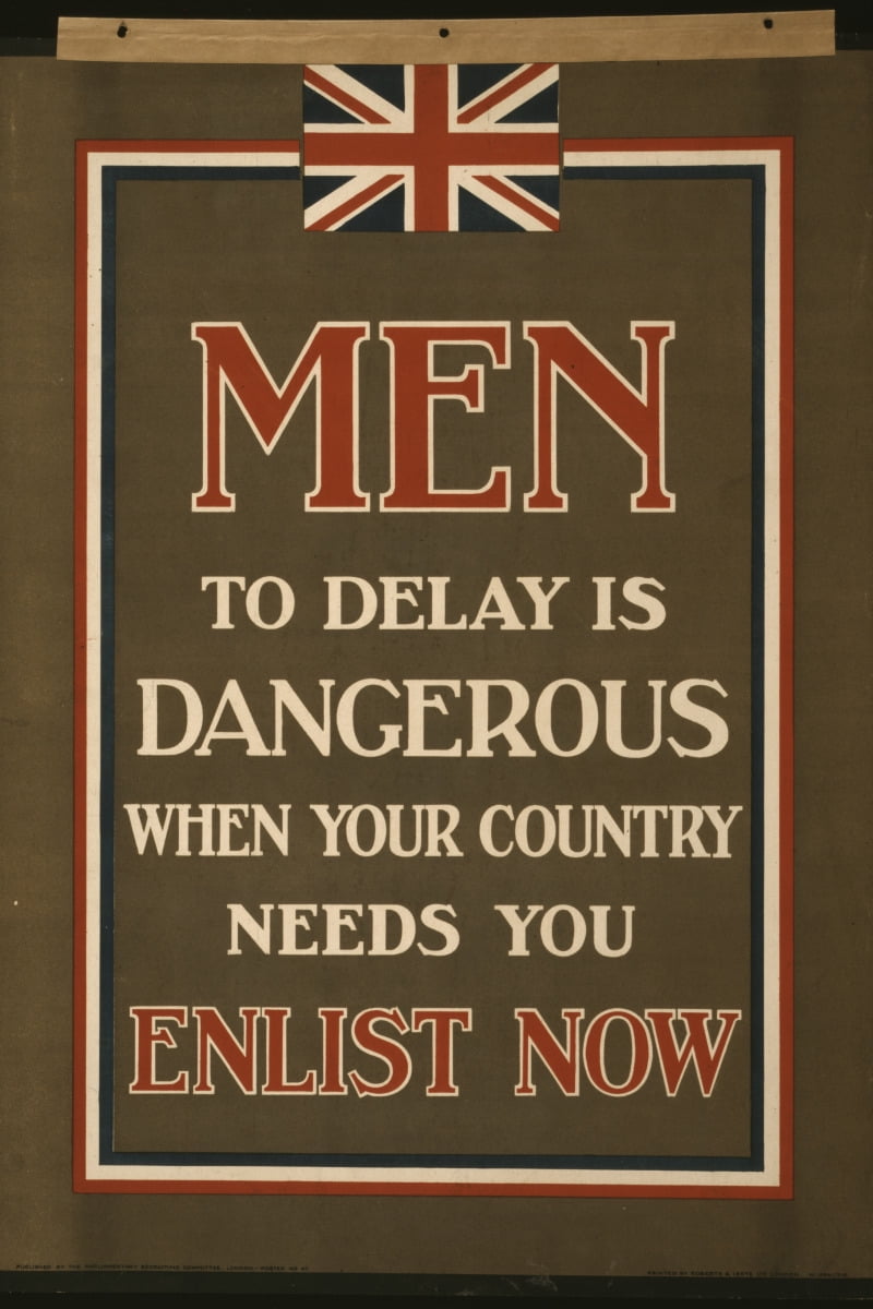 Print: Men, To Delay Is Dangerous When Your Country Needs You. Enlist ...