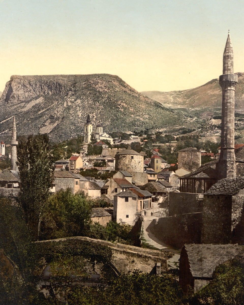 Print: Mostar, Muhlen Bridge, Herzegowina, Austro-Hungary, circa 1890 ...