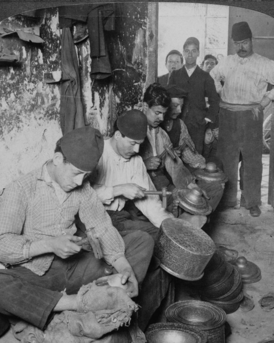 Print: Native Metal Workers In A Primitive Factory At Smyrna, Turkey ...