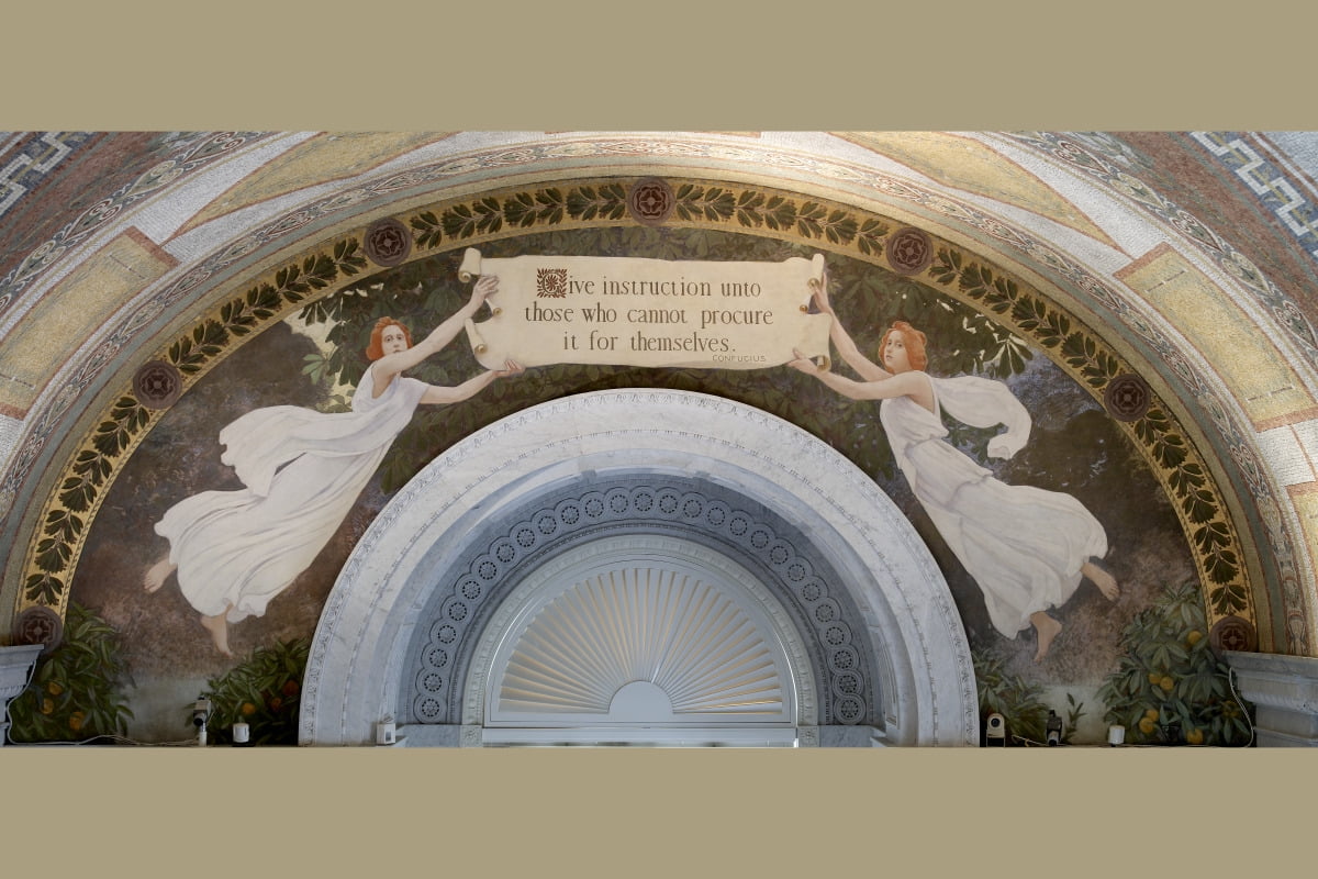 Print: North Corridor, Great Hall. Mural In Arched Panel By Charles ...