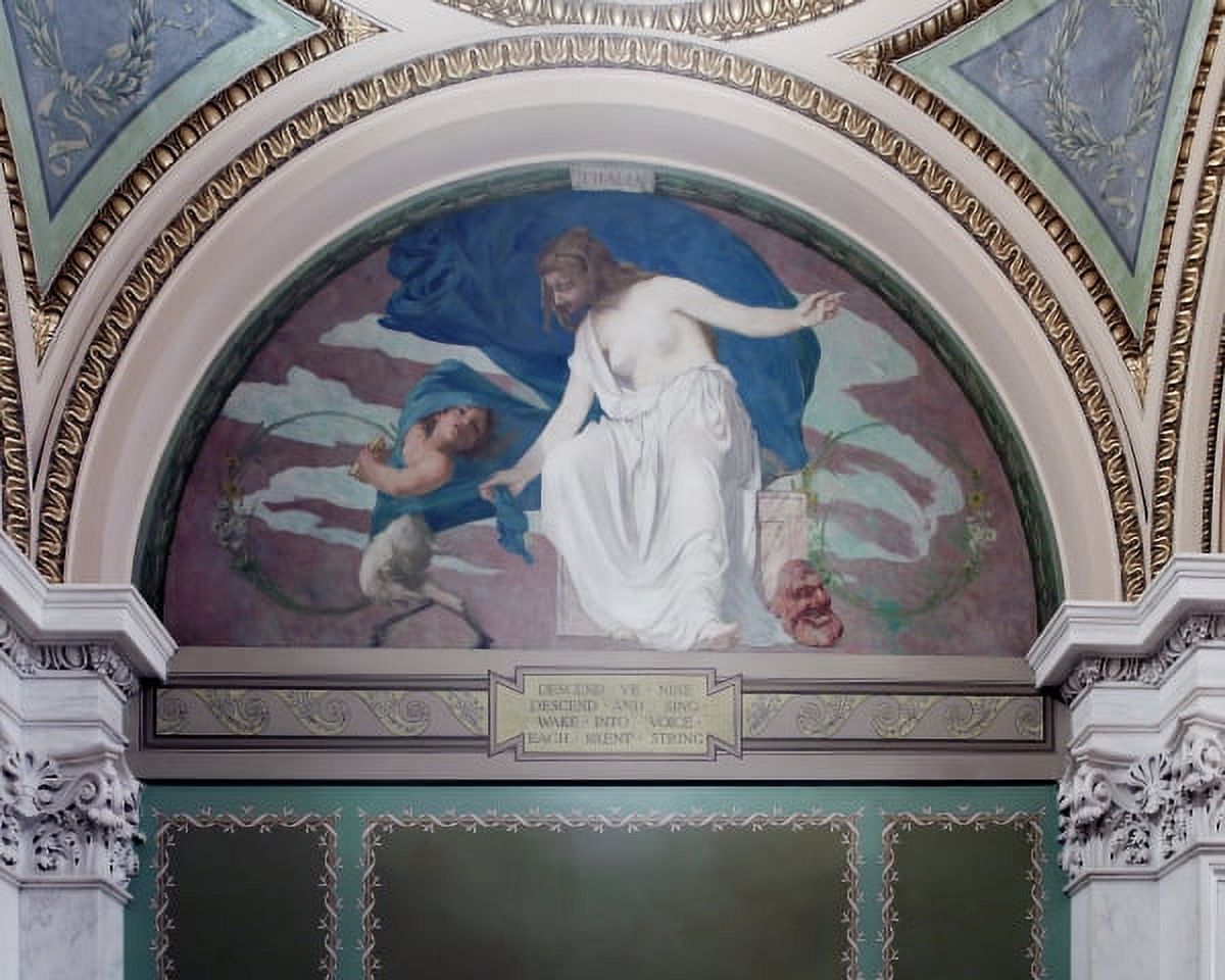 Print: Northwest Corridor, First Floor. Mural Depicting The Muse Thalia ...
