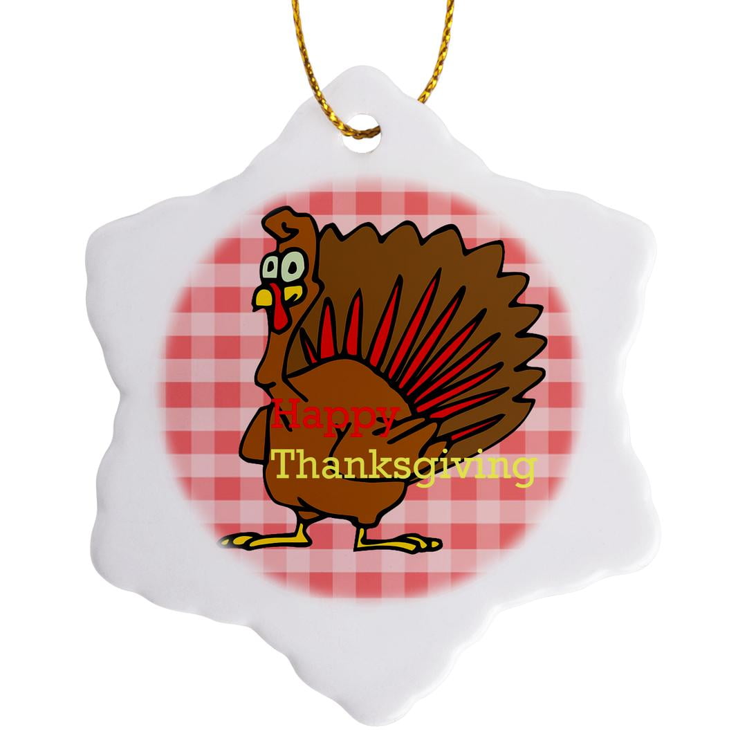 3drose, Print of Cartoon Turkey on Red Plaid with Happy Thanksgiving, 3 ...