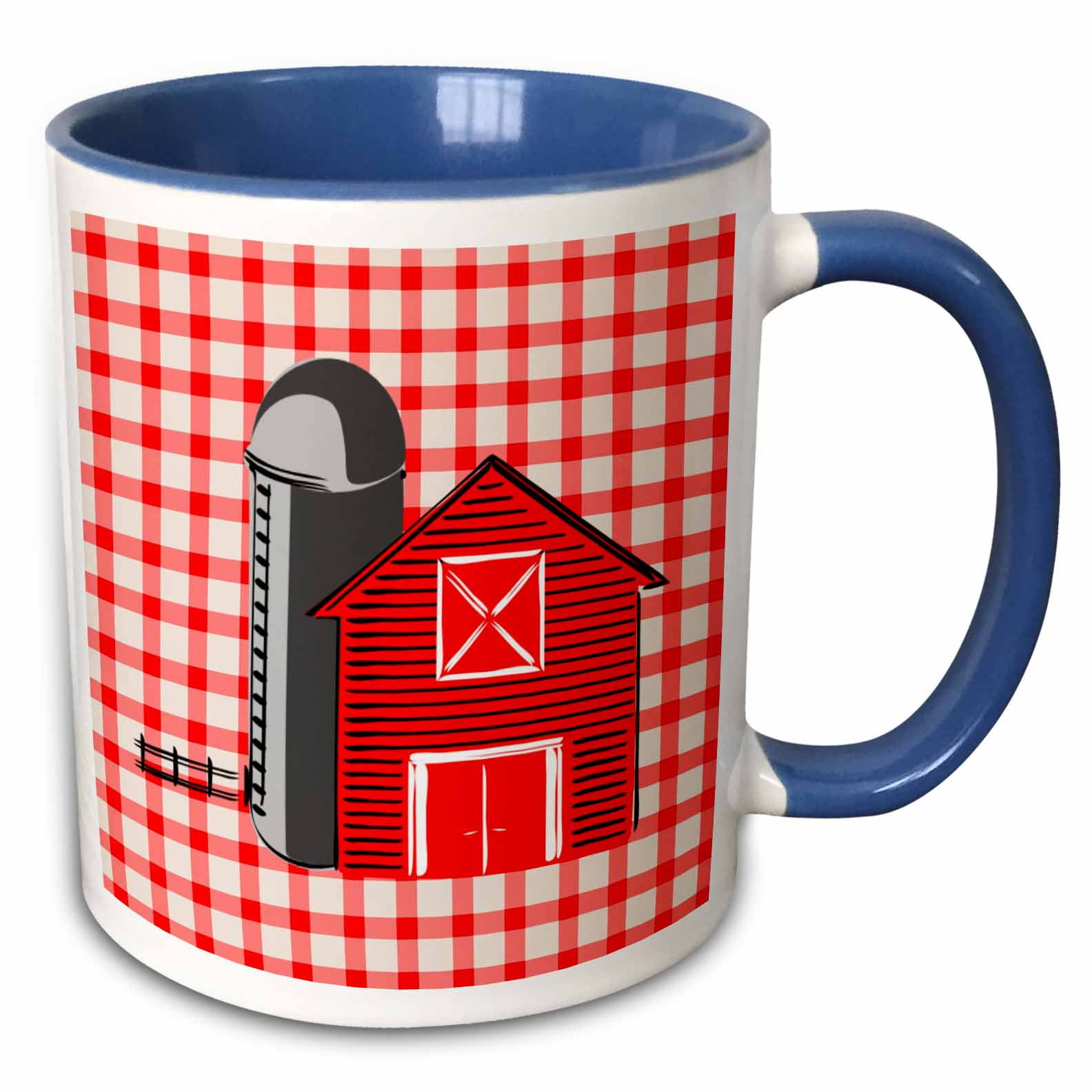 3drose, Print of Cute Red and Black Silo on Red Checks, 15oz Two-tone ...