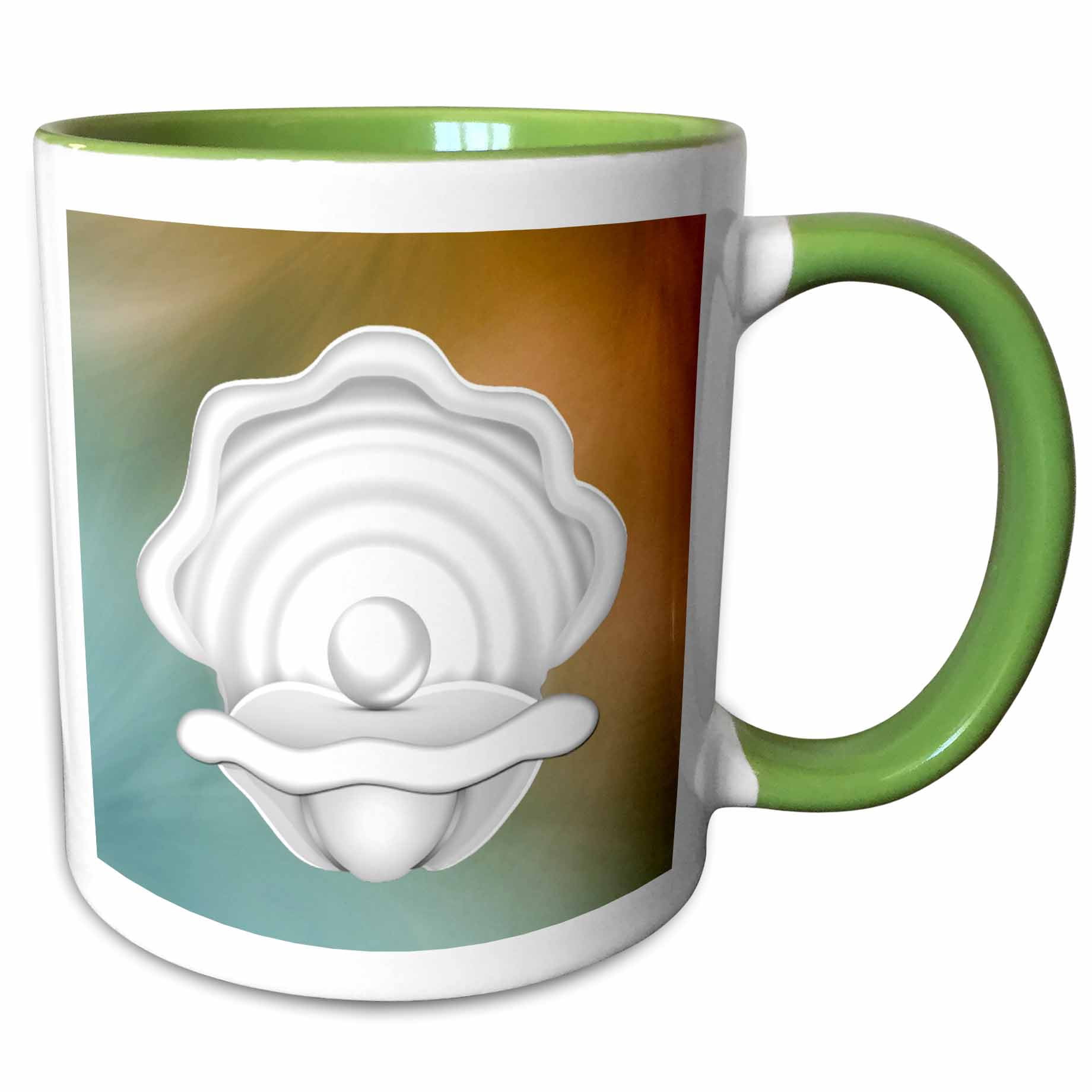 3drose, Print of Trendy White Oyster Shell on Aqua and Amber, 11oz Two ...