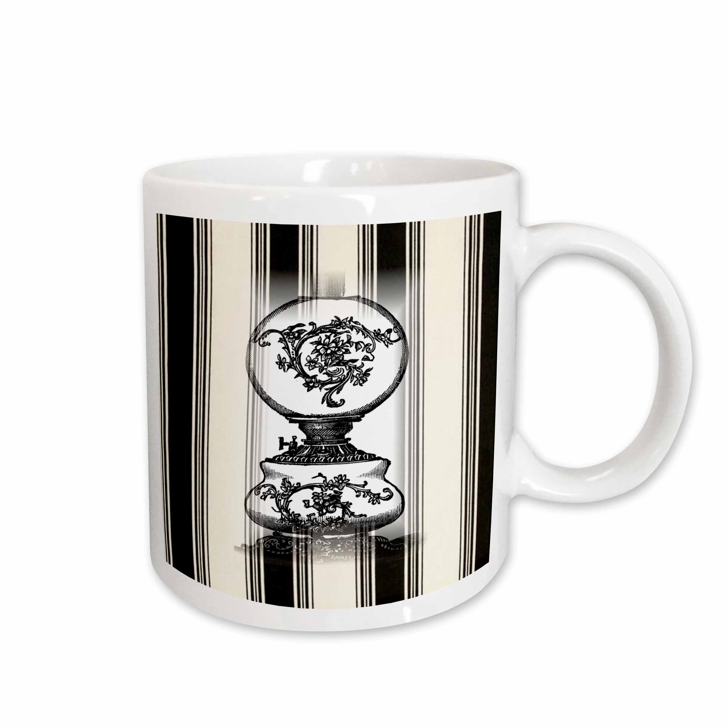 3drose, Print of Victorian Lamp on Wide Black and White Stripes, 11oz ...