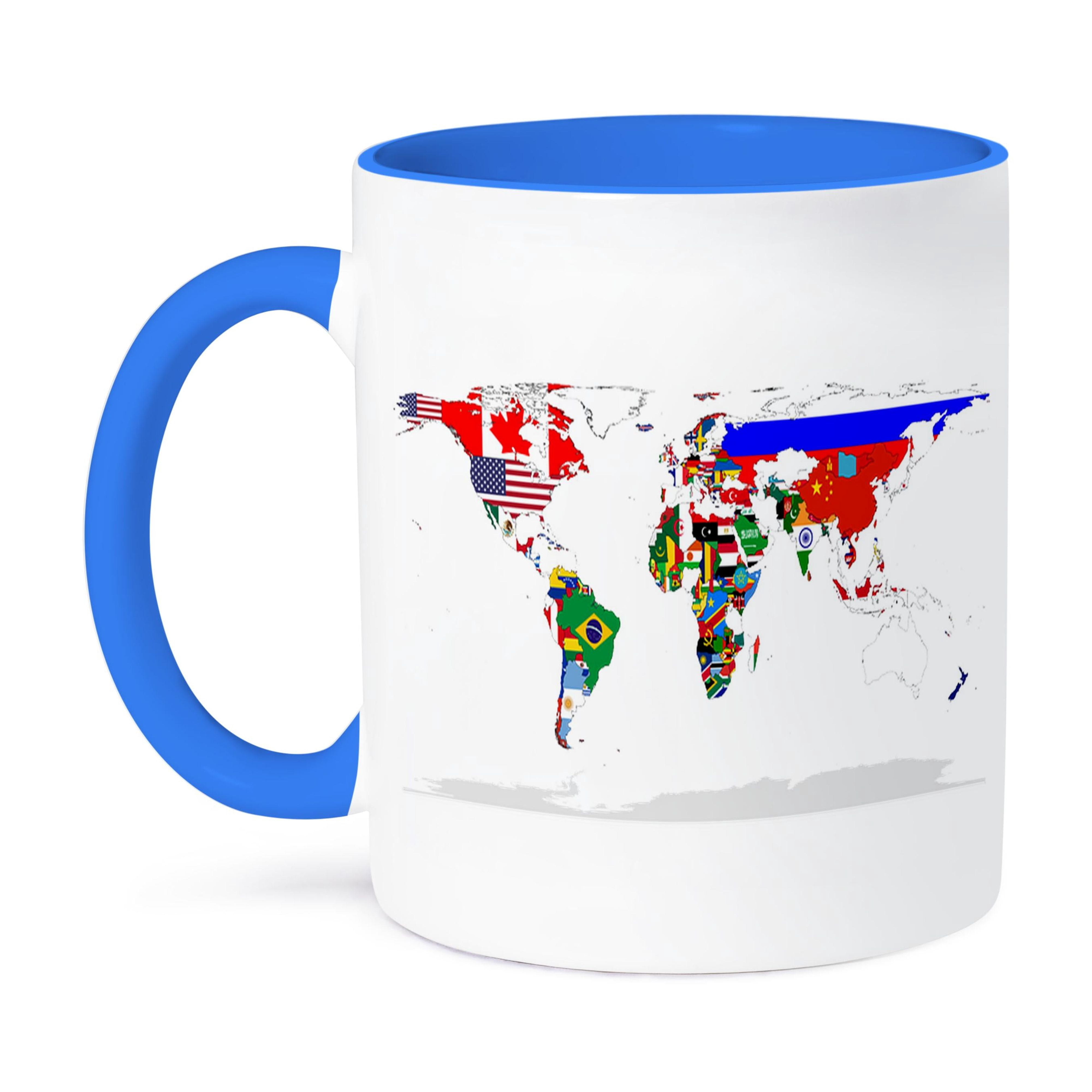 3dRose, Print of World Map With Countries Flags, 11oz Two-Tone Blue Mug ...