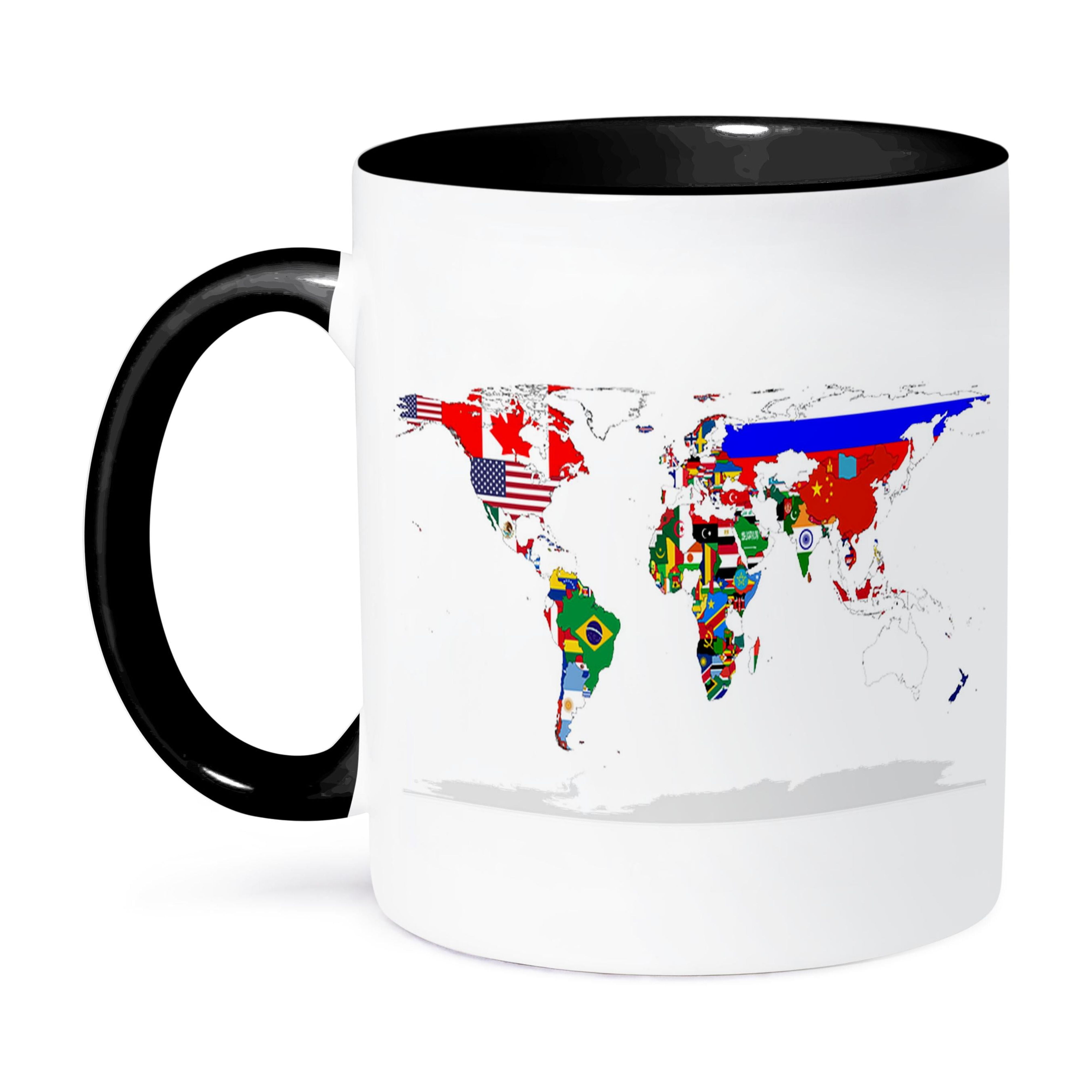 3dRose, Print of World Map With Countries Flags, 15oz Two-Tone Black ...