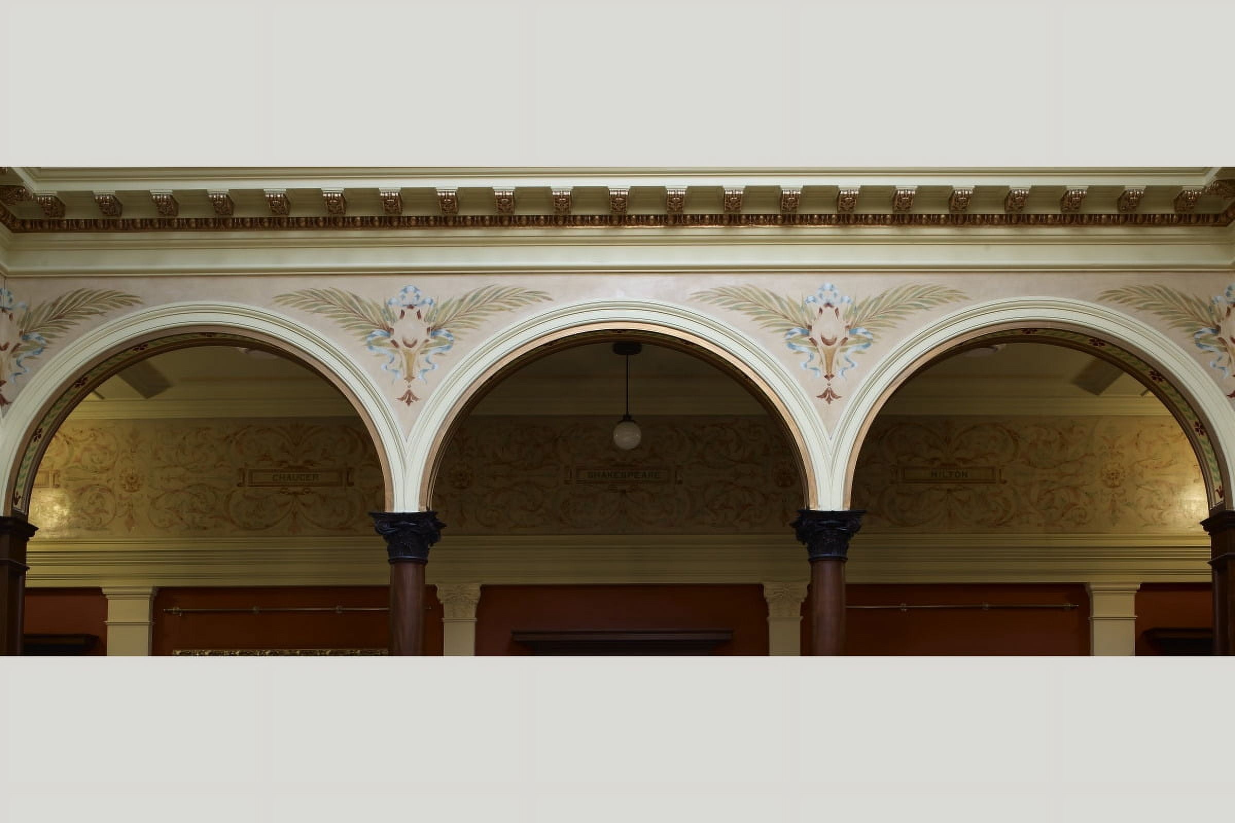 Print: Oil Painting Floral Arch Fills Located In Atrium, Second Level ...