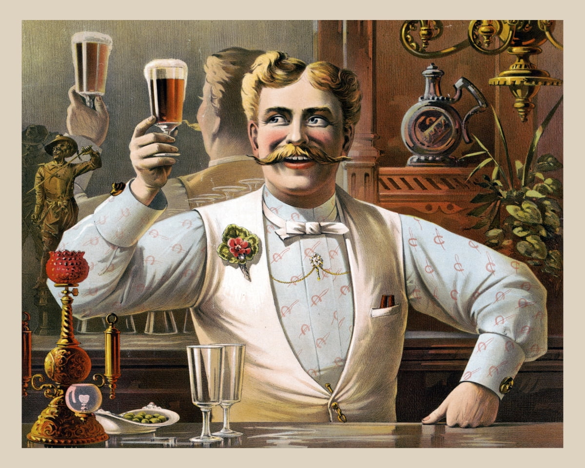 Print: Old Timey Bartender Holding Glass of Beer, 1889 - Walmart.com