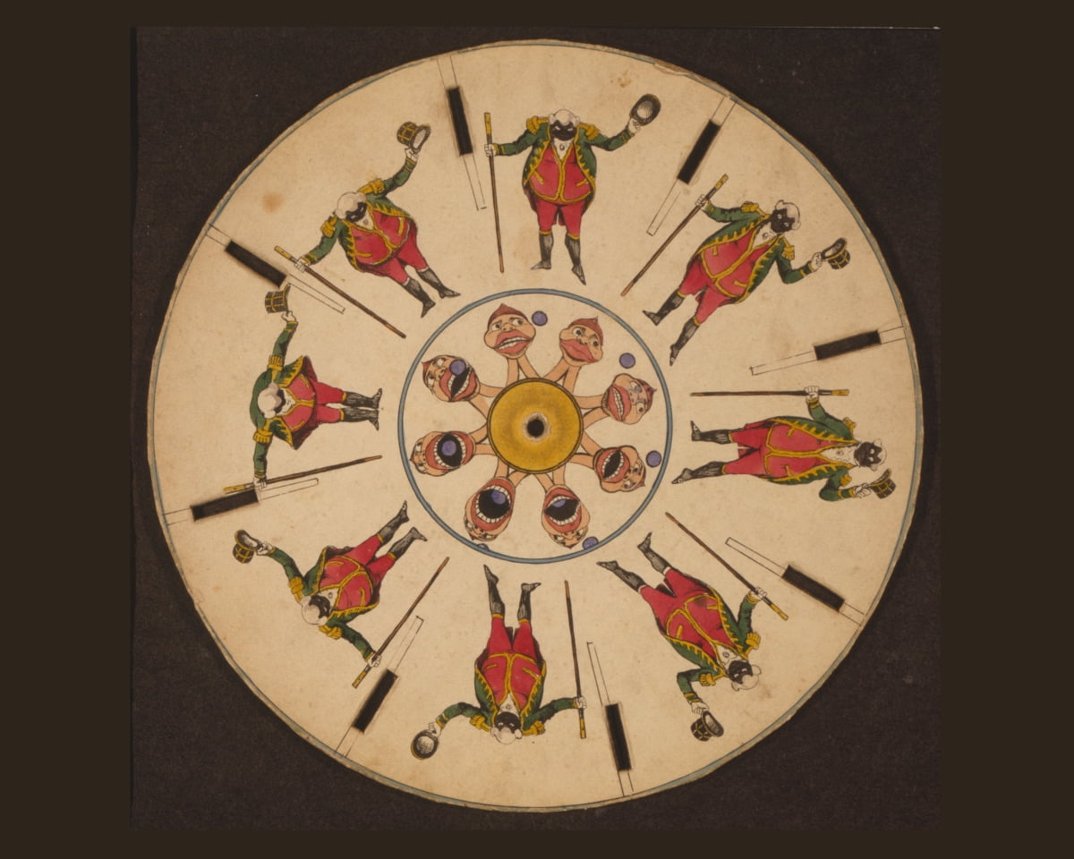 Print: Optical Illusion Disc With A Face Catching A Ball And A Man With ...