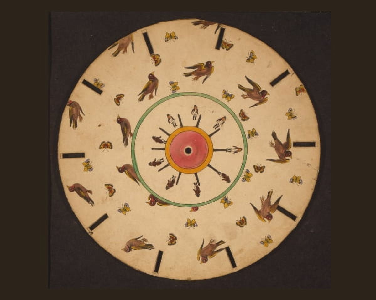 Print: Optical Illusion Disc With Birds, Butterflies, And A Man Jumping ...