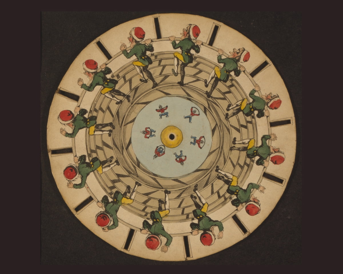 Print: Optical Illusion Disc With Man Jumping Rope And A Man Sticking ...