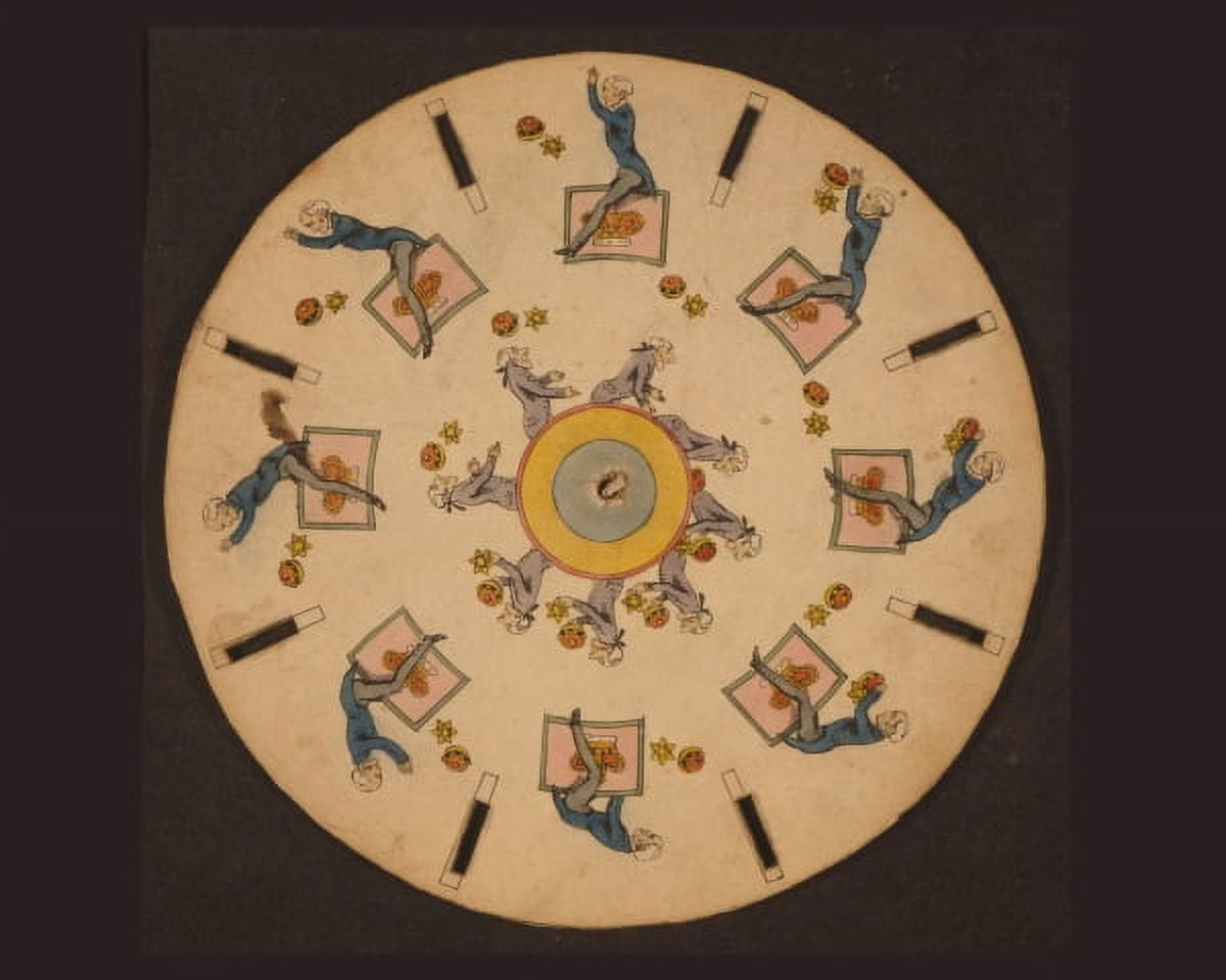 Print: Optical Illusion Disc With Two Men Throwing And Catching Cakes ...