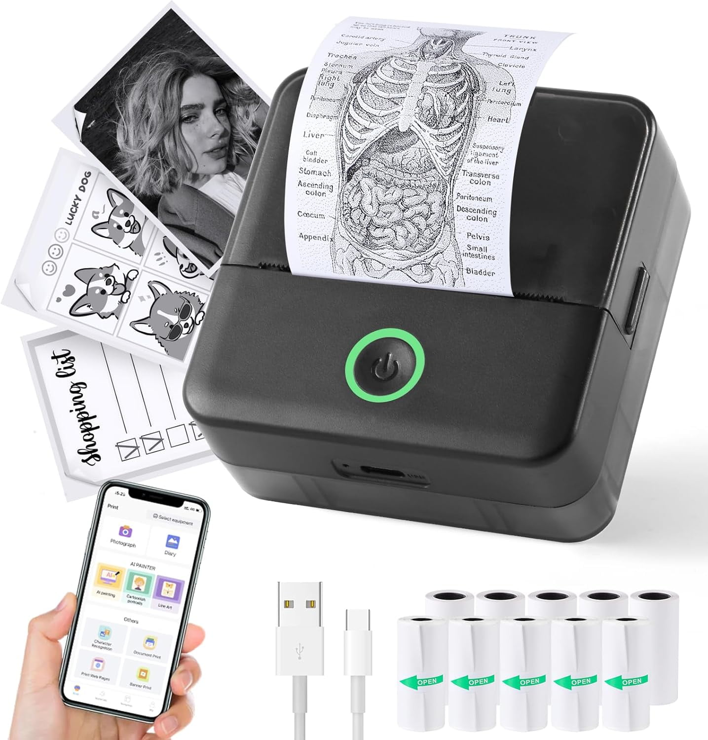 Print Pods Mini Printer, Thermal Inkless Sticker Maker with 10 Rolls ...