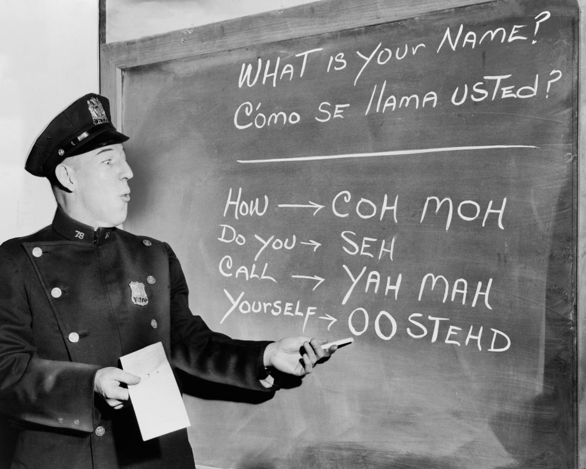 Print: Police Officer Practices Spanish Phrases, 1958 - Walmart.com