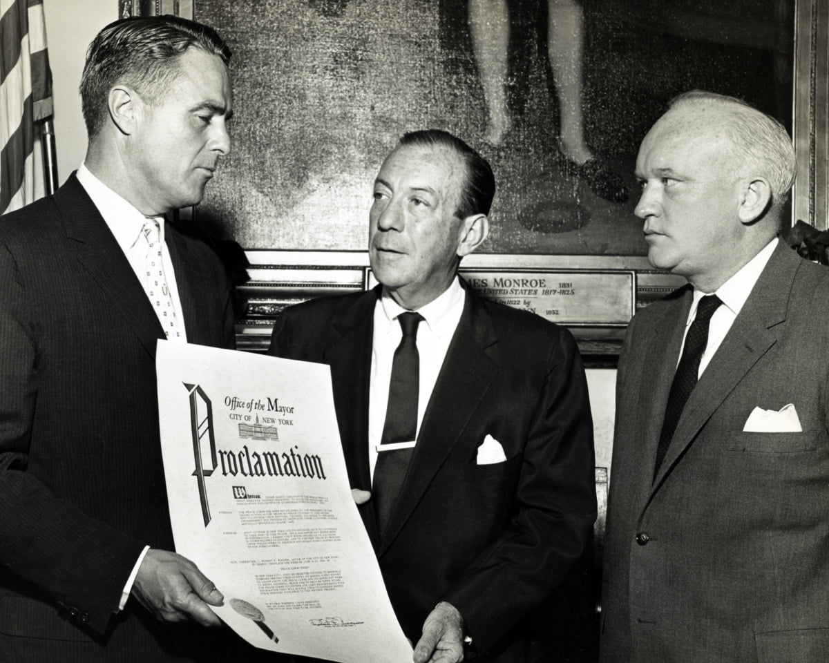 Print: R. Sargent Shriver Holds Peace Corp Week Proclamation From Mayor ...