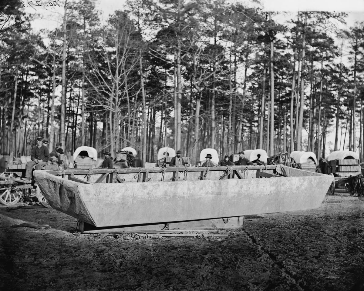 Print: Rappahannock Station, Va. Canvas Pontoon Boat, 50th New York ...