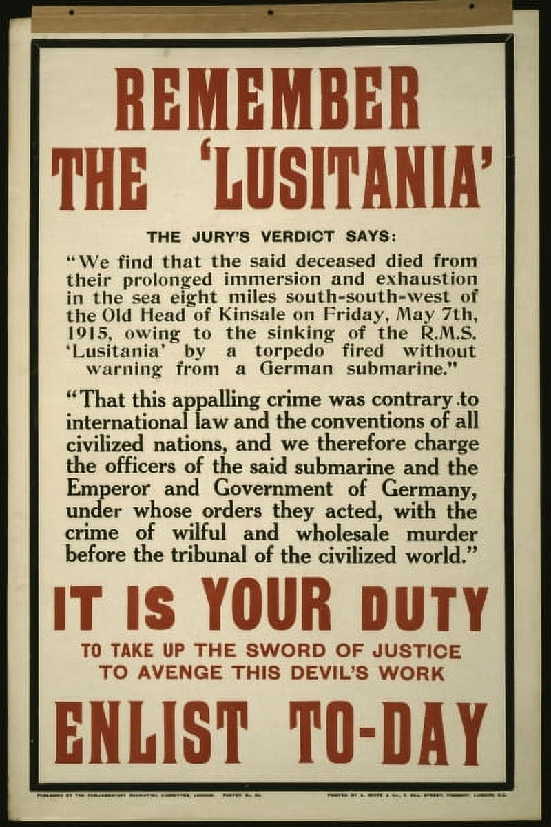 Print: Remember The Lusitania. It Is Your Duty To Take Up The Sword Of ...