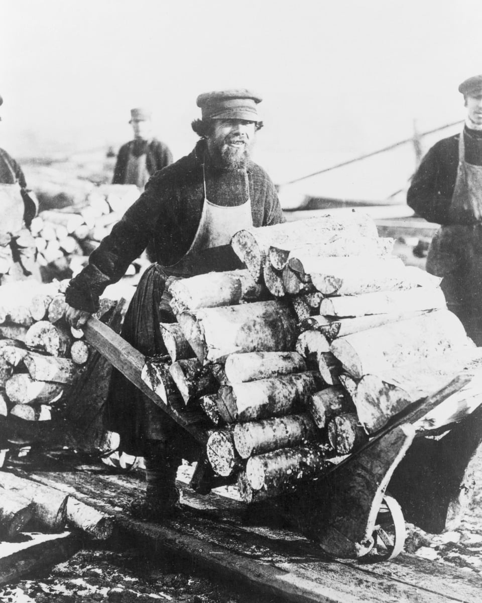 Print: Russian Man Pushing Wheelbarrow Loaded With Firewood, circa 1880 ...