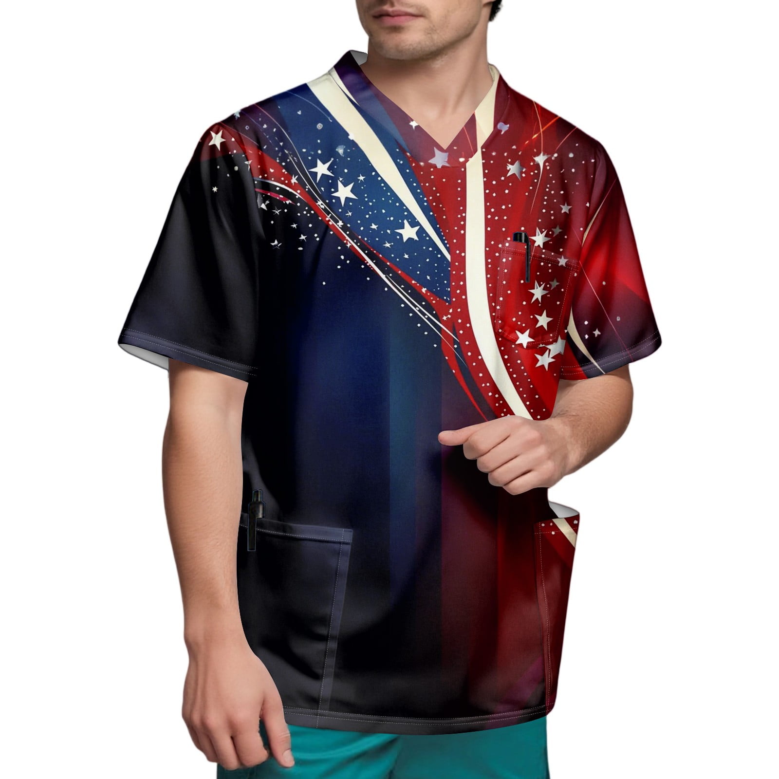 Print Scrub Tops Hiking Summer Long Men with Designs Short Sleeve ...