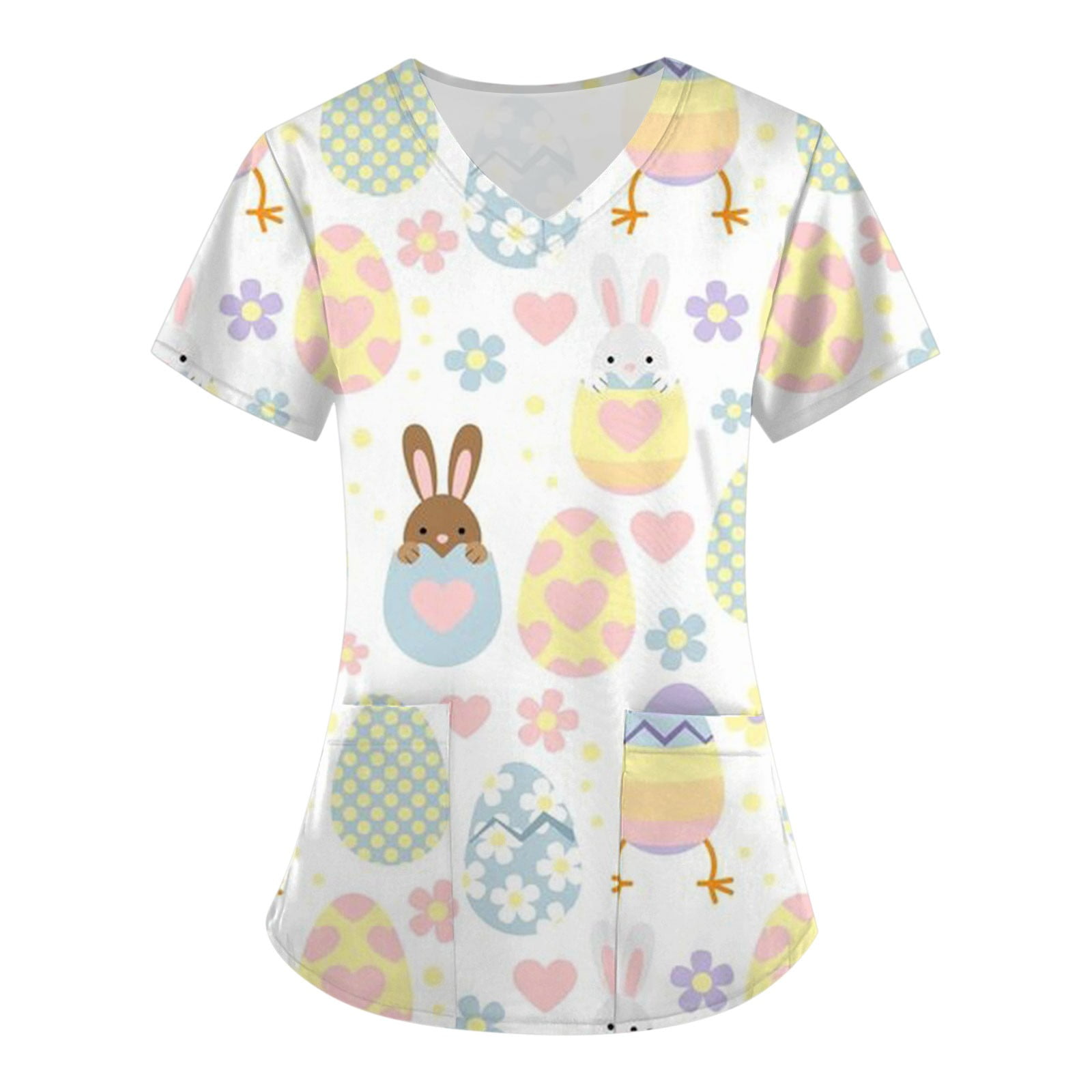 Print Scrub Tops Women Fun Cropped Easter Tshirts for Women Short ...