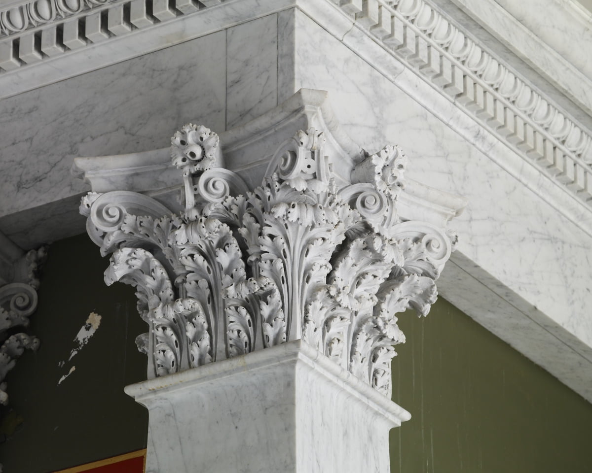 Print: Second Floor Corridor. Printers' Marks+columns. Detail Of Column ...
