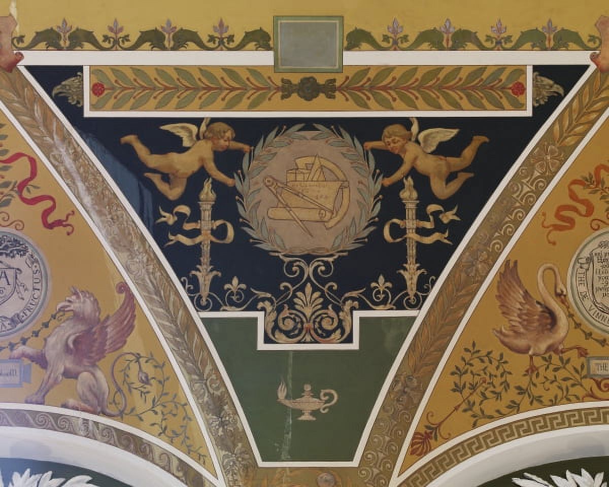 Print: Second Floor Corridor. Printers' Marks+columns. View Of Mural ...