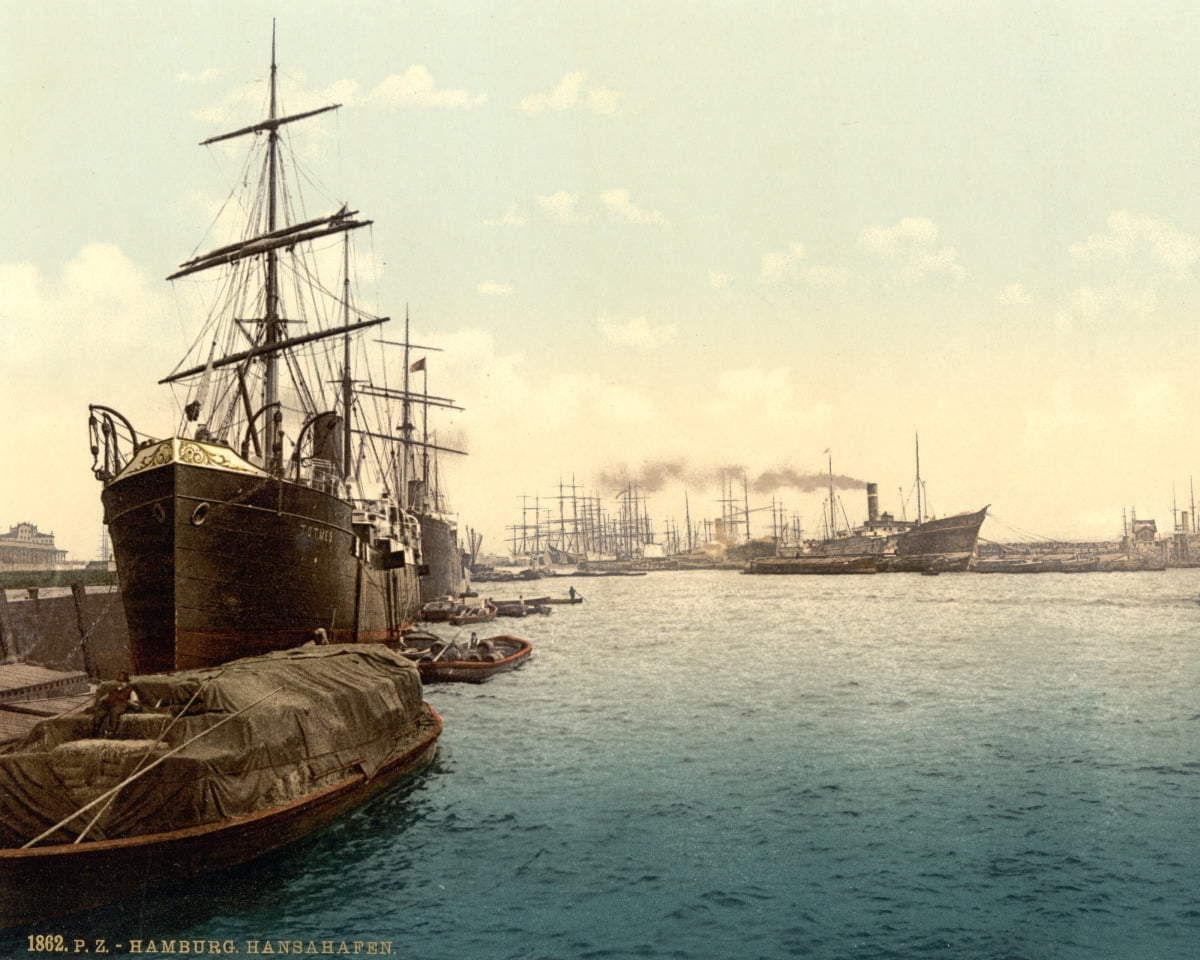 Print: Ships In The Harbor, Hamburg, Germany, circa 1890 - Walmart.com