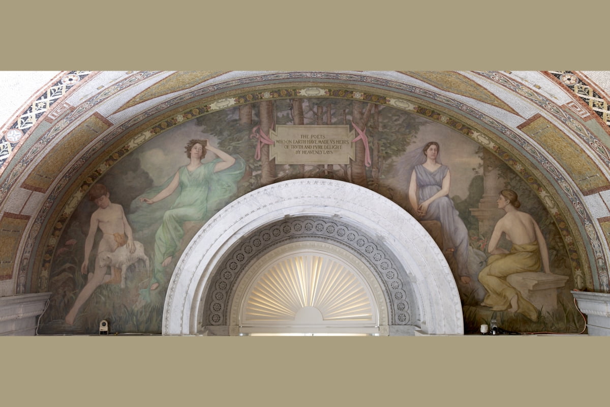 Print: South Corridor, Great Hall. Mural In Arched Panel By Henry O ...