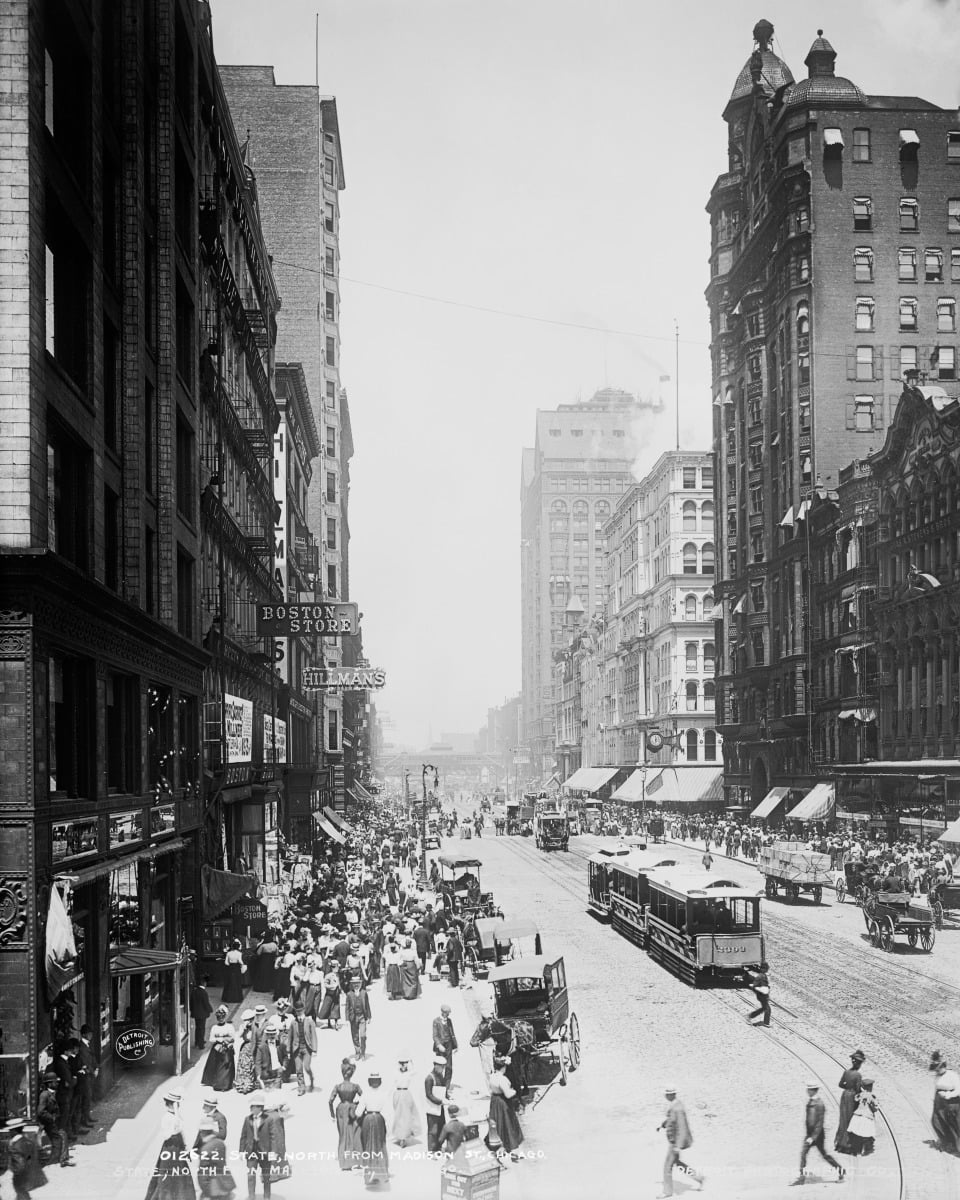 Print: State North From Madison St., Chicago, 1900 - Walmart.com