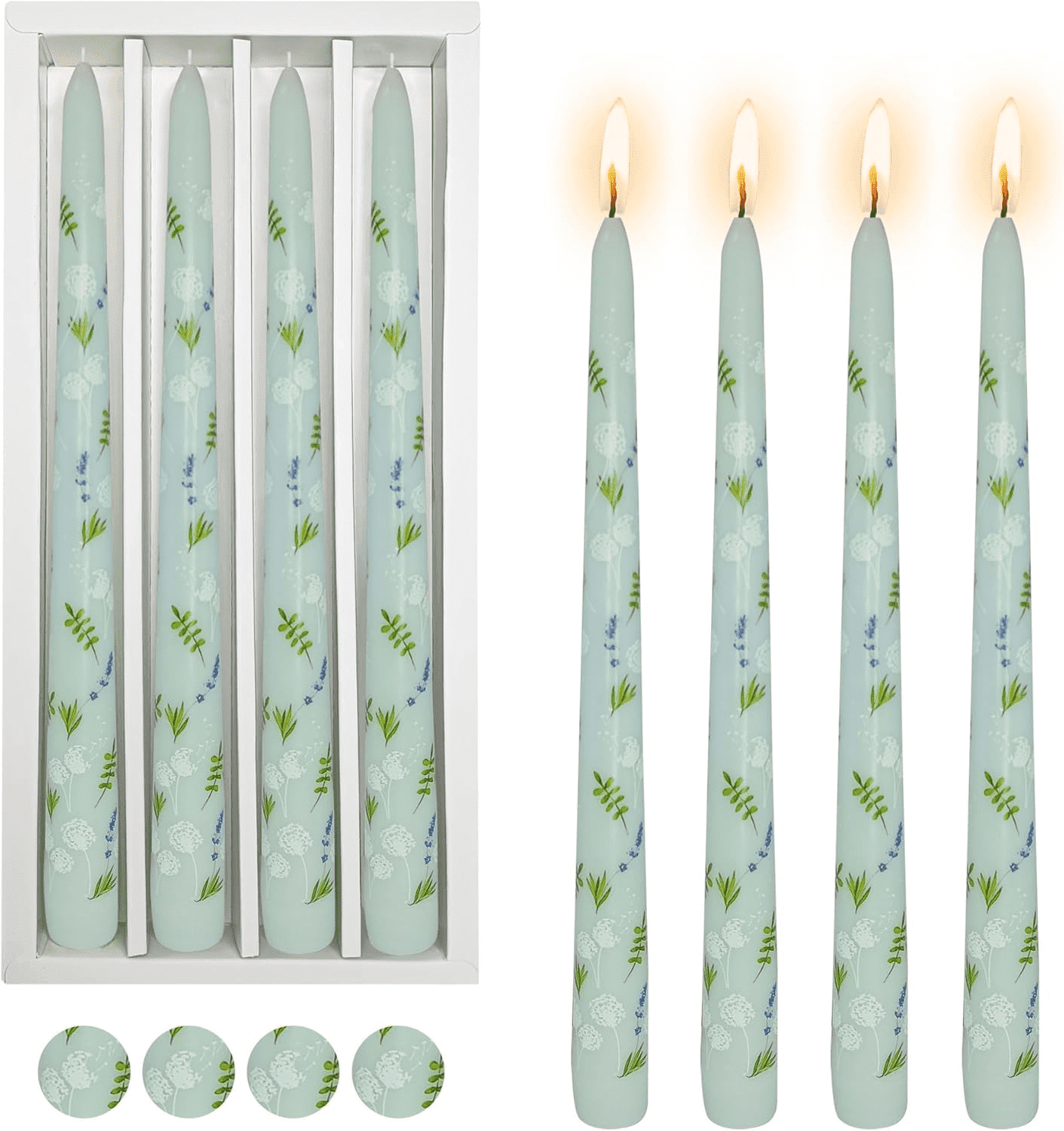 Print Taper Candle Dripless Candlesticks -4pcs Blue Unscented Candle ...
