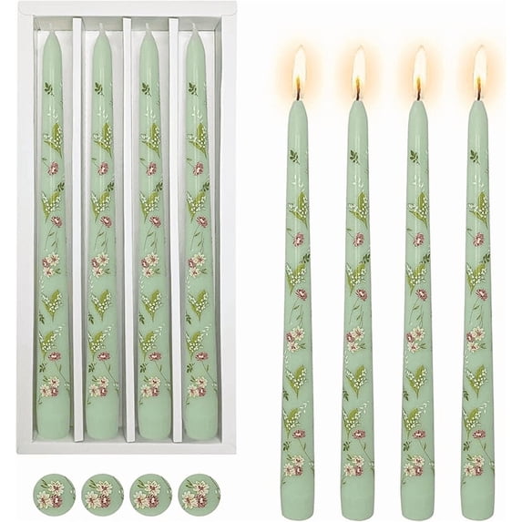 Print Taper Candle Dripless Candlesticks - 4pcs Green Unscented Candle ...