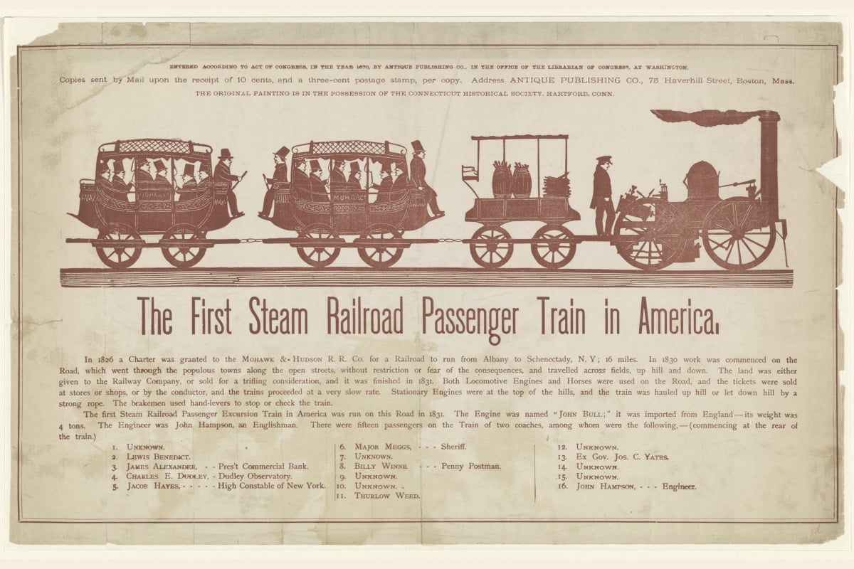 Print: The First Steam Railroad Passenger Train In America, 1870 ...